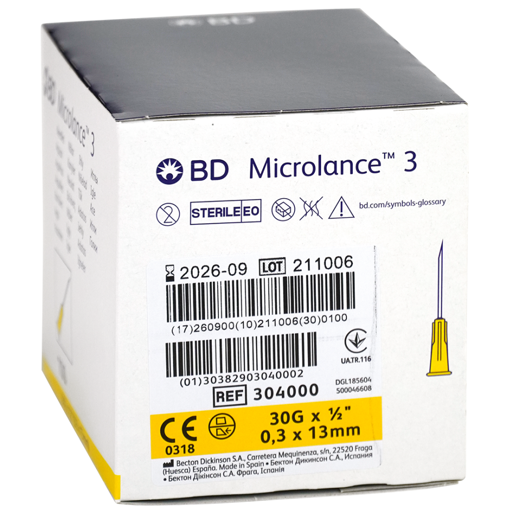 BD Microlance 3 injectienaalden, 30G x ½", 0.3mm x 13mm, geel (100 ...